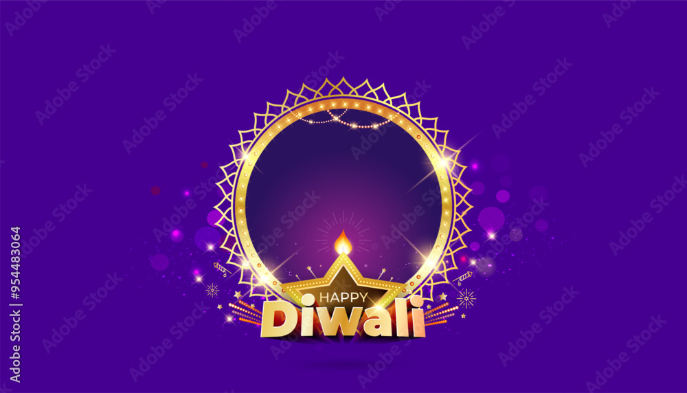 Festive Golden luxury circular vintage traditional ornament frame with ...