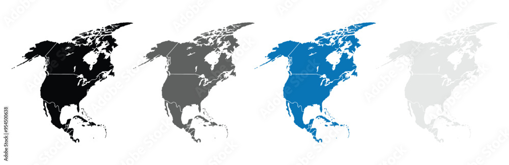 Detailed Map of America with isolated countries.United States, Canada ...