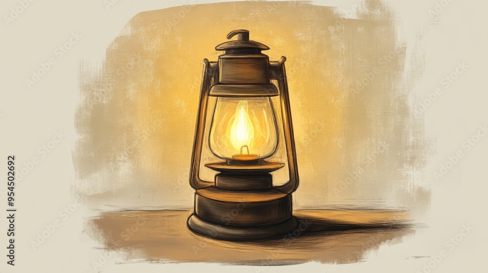 2D cartoon style vintage kerosene lamp illustration Rendered in pencil ...