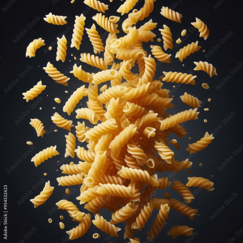 Falling raw Fusilli, Rotini, uncooked Italian Pasta, isolated on ...