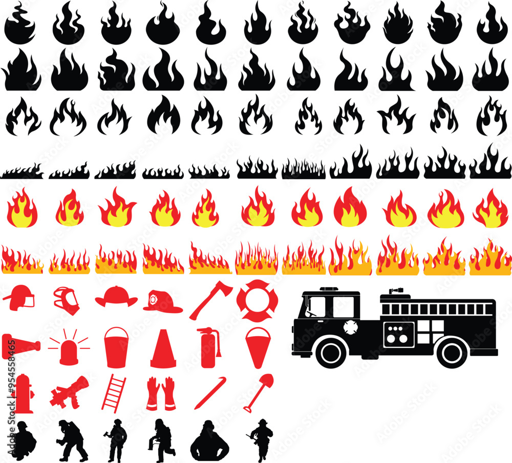 Fire Bundle Illustration, Flame Cut File, Wildfire Stencil, Fire ...
