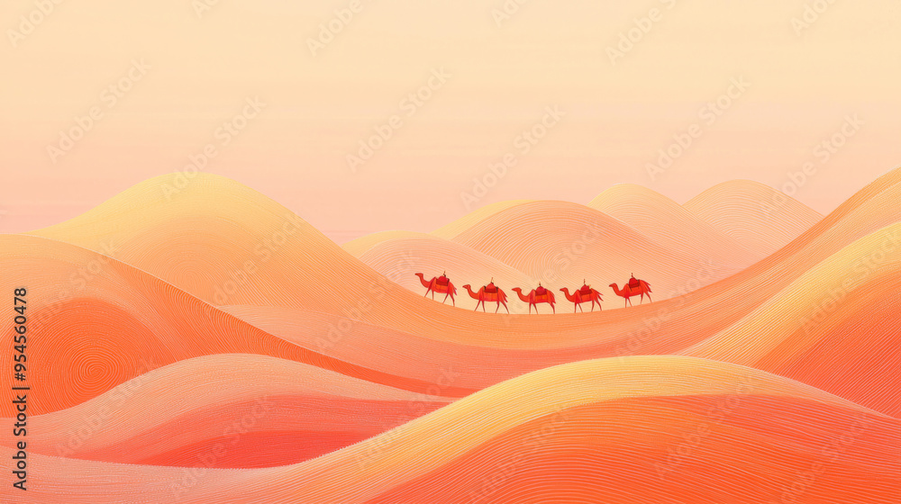 Ancient Chinese, Silk Road, Dunhuang art style illustration, camel ...