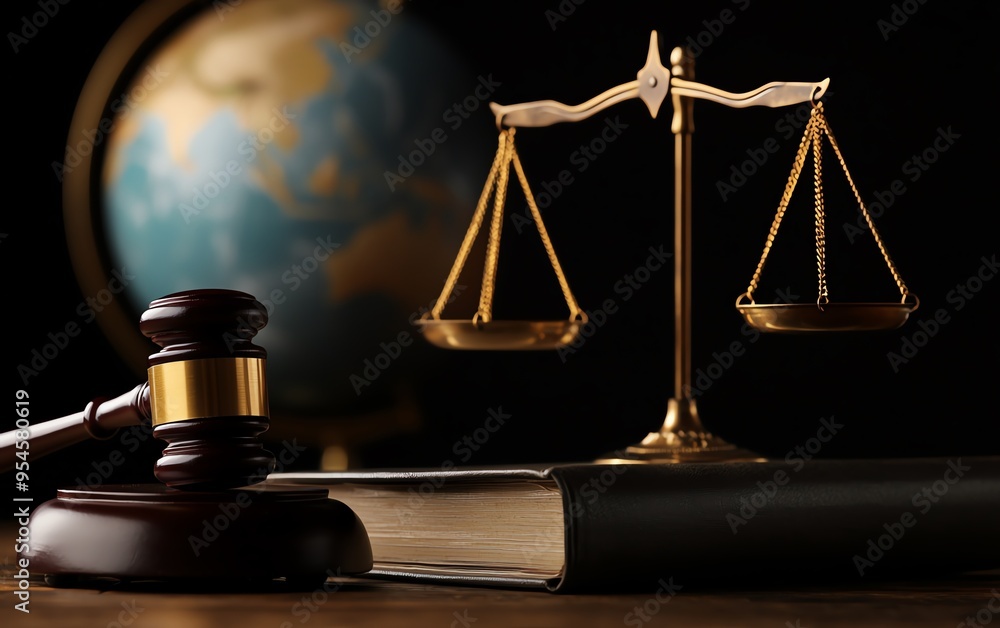 Legal concept image showing gavel, scales of justice, and a book ...