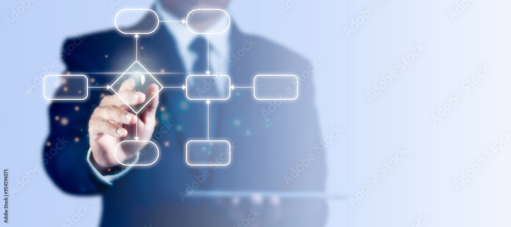 Businessman Use Tablet And Process And Data Management Design Workflow