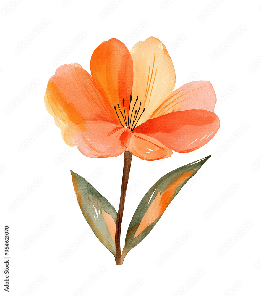 Orange flowers, watercolor clipart illustration with isolated ...