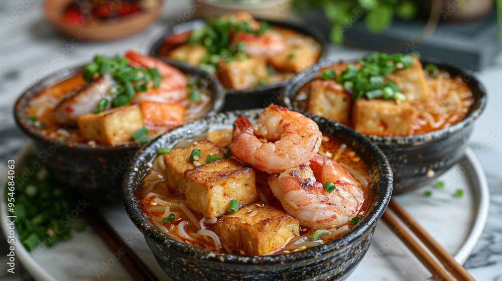Singaporean Laksa: A spicy laksa noodle soup with prawns, tofu puffs ...