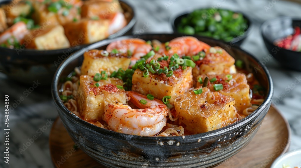 Singaporean Laksa: A spicy laksa noodle soup with prawns, tofu puffs ...