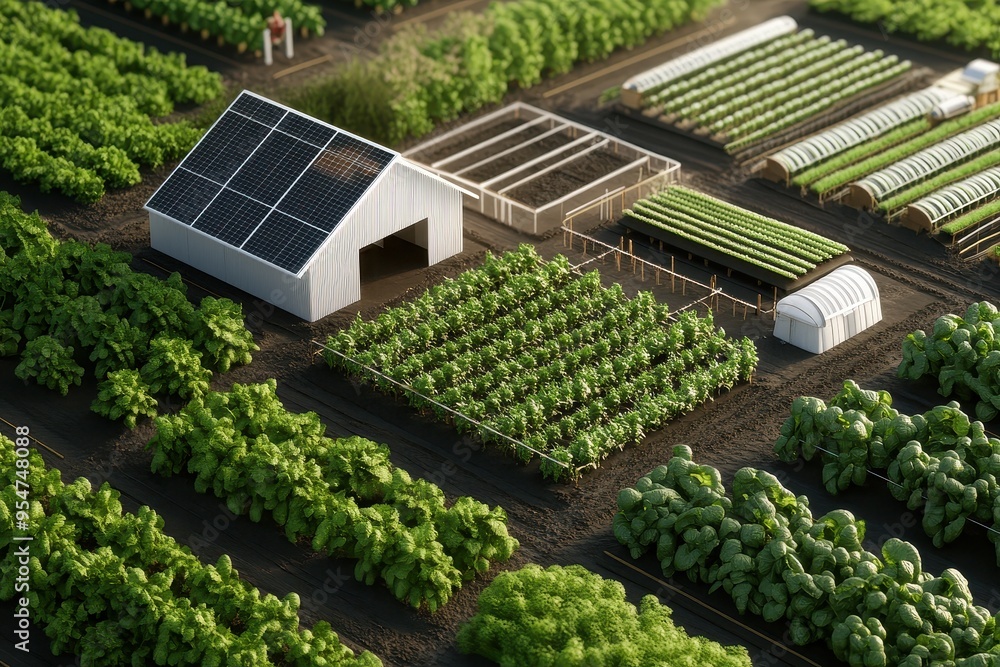 Sustainable Farming Practices: A modern, eco-friendly farm with solar ...