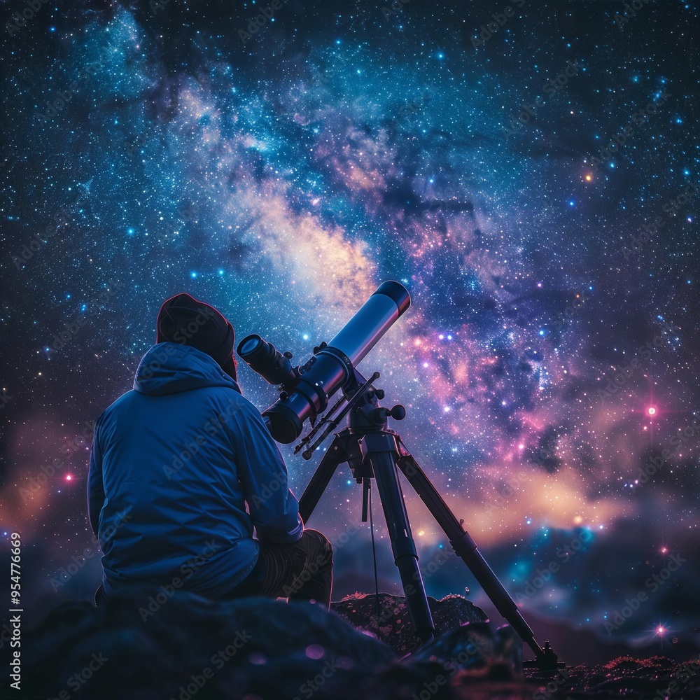 Majestic night sky view, twinkling stars and galaxies visible, an ...