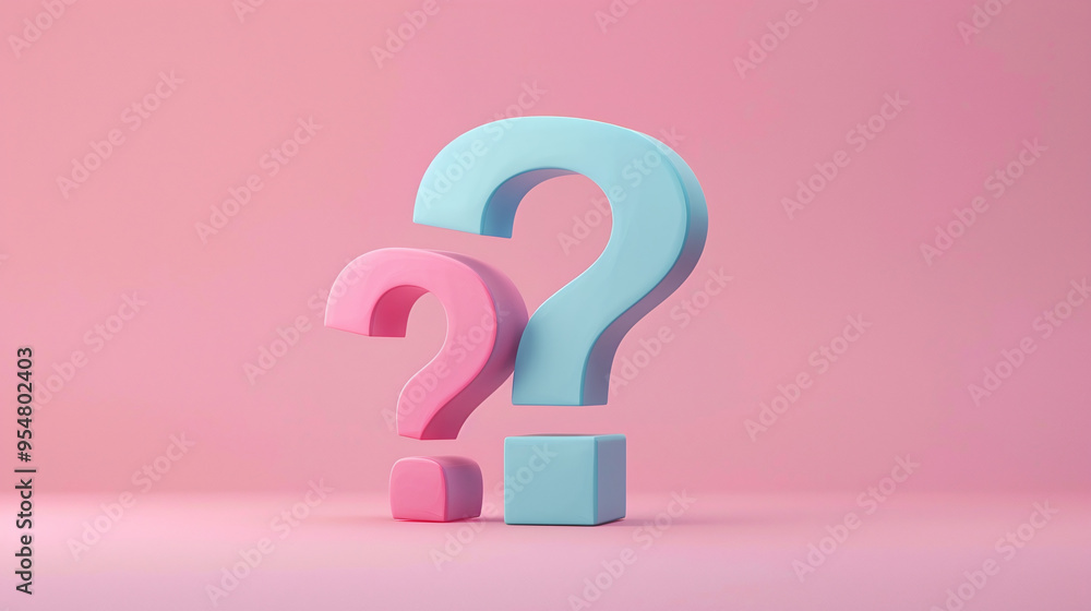 question mark 3d illustration, pink and blue soft pastel colors, UI ux ...