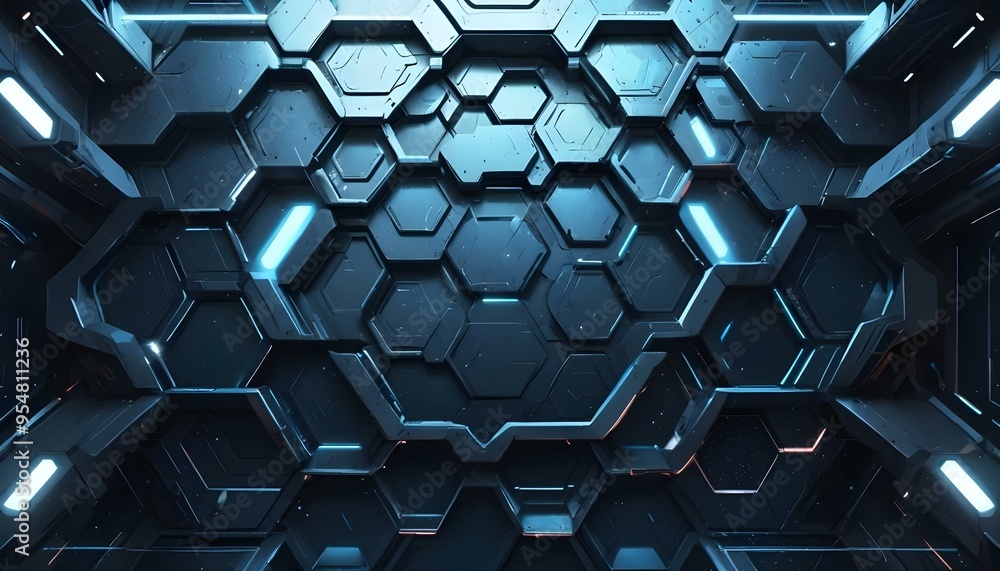 Industrial sci-fi spaceship interior background, banner, poster, header ...