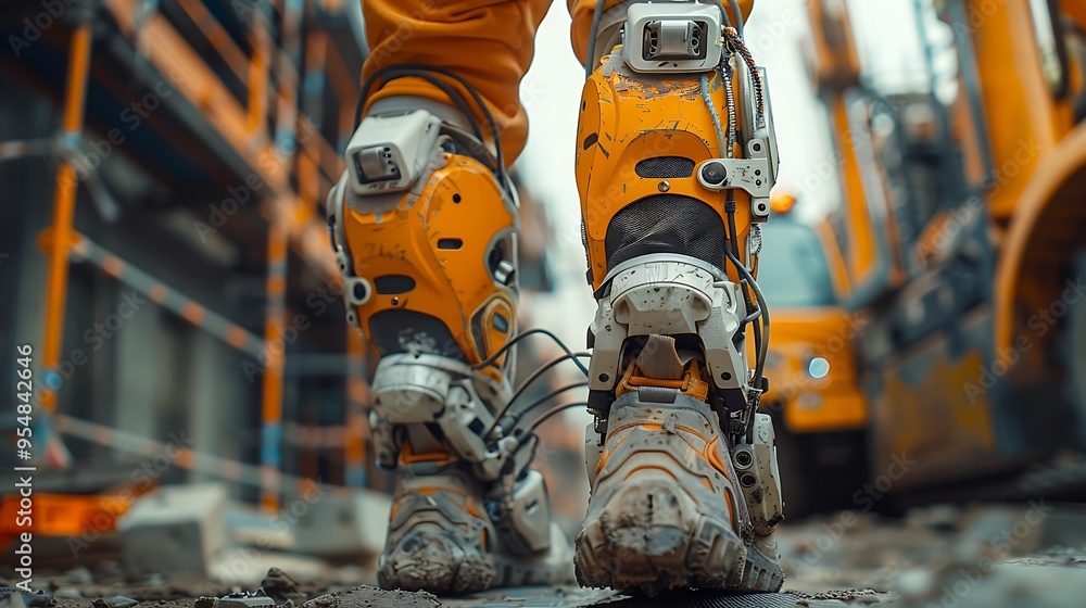 A detailed shot of a construction worker carefully maneuvering with a ...