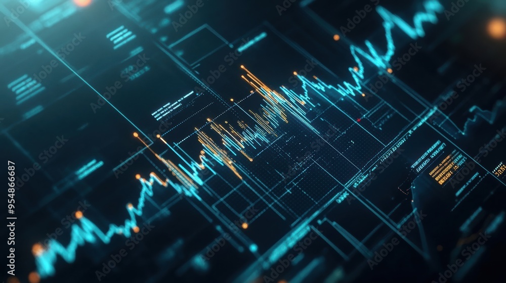 Seamless loop of animated financial data with glowing lines and pie ...