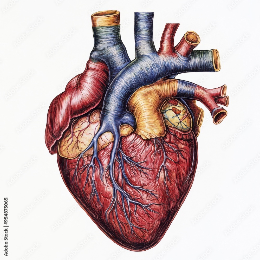 Detailed Colored Illustration of a Human Heart with Cutaway View ...