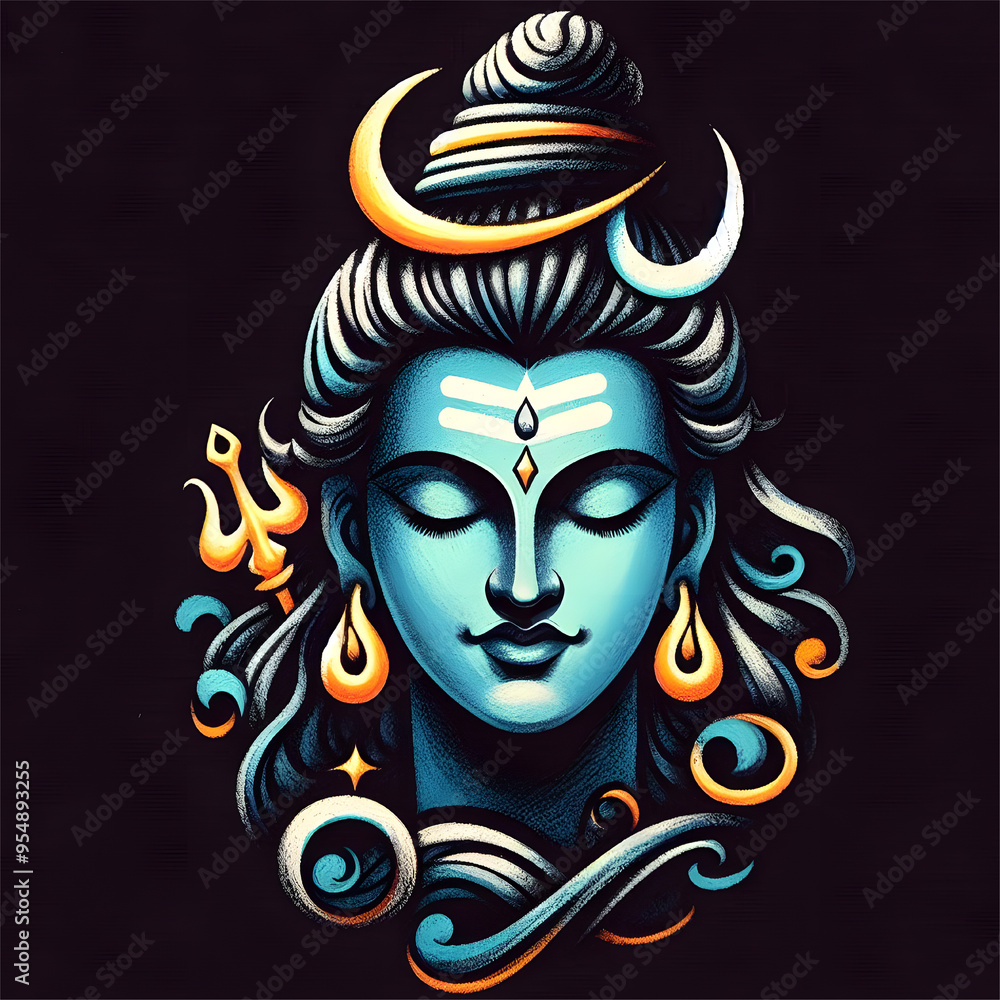 portrait of Lord Shiva with oil pastel color on black background Stock ...