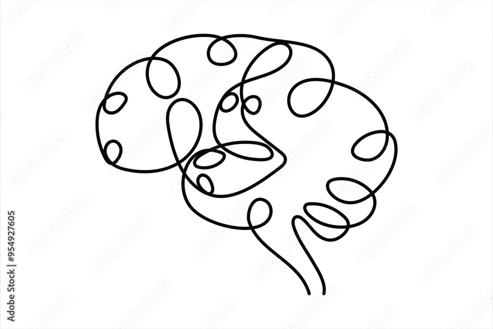 Continuous one line drawing of human brain. Hand drawn minimalism style ...