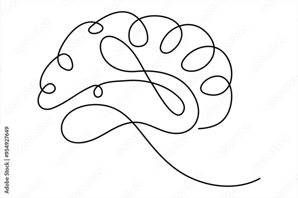 Continuous one line drawing of human brain. Hand drawn minimalism style ...