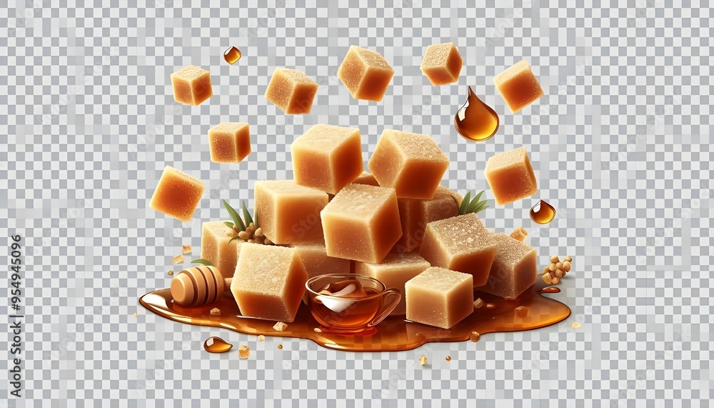 floating jaggery cubes isolated on transparent background Stock ...
