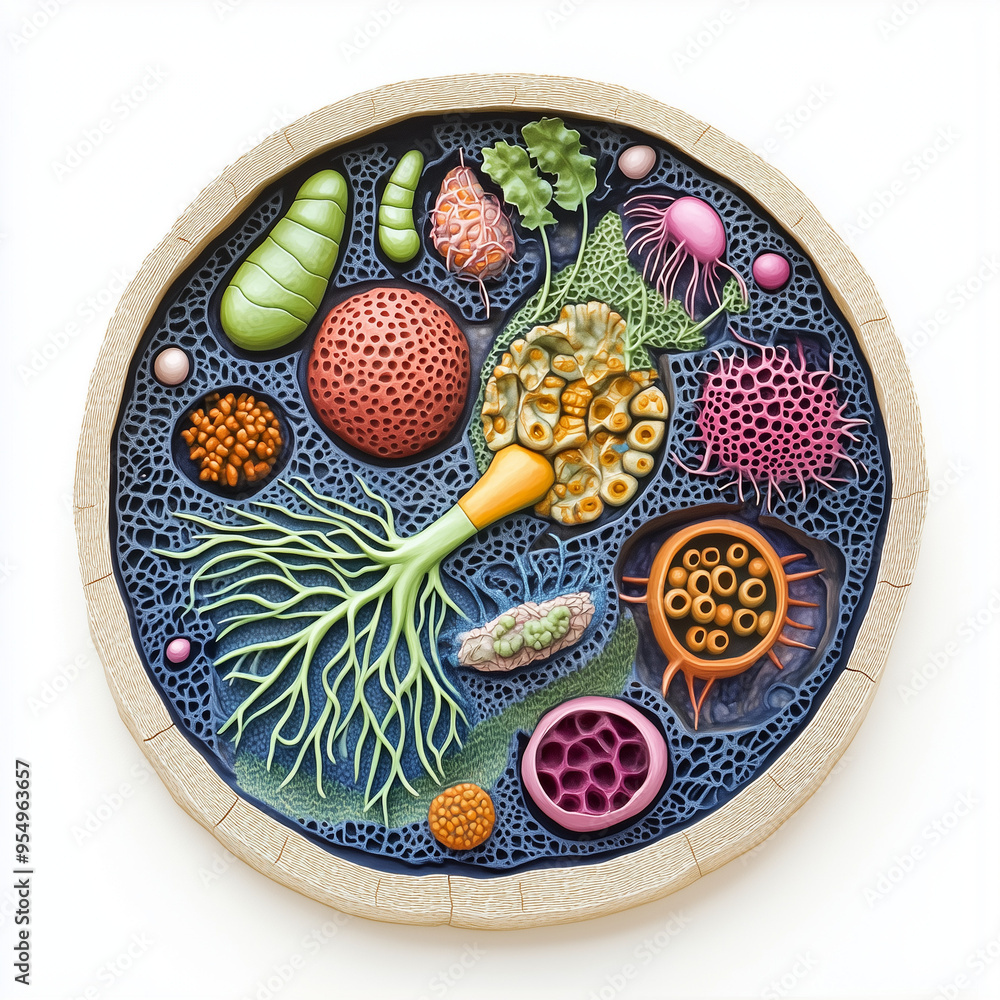 Detailed cross-section of a plant cell with labeled organelles like ...