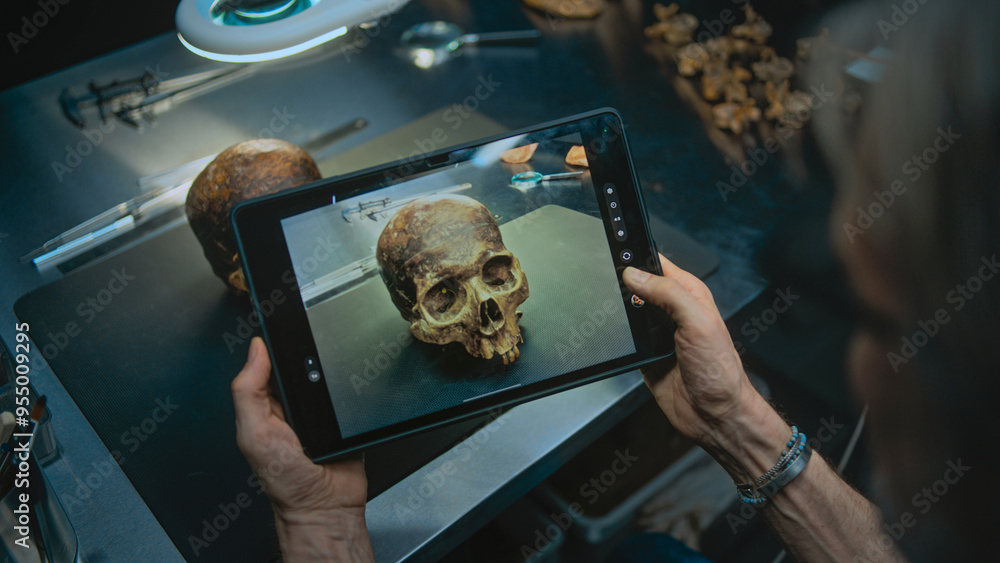 Archaeologist takes photo of fossil remains of prehistoric extinct ...