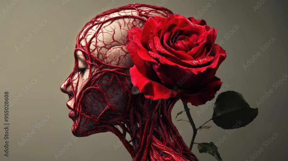 ภาพประกอบ Stock Surreal image of a human figure, with exposed blood ...