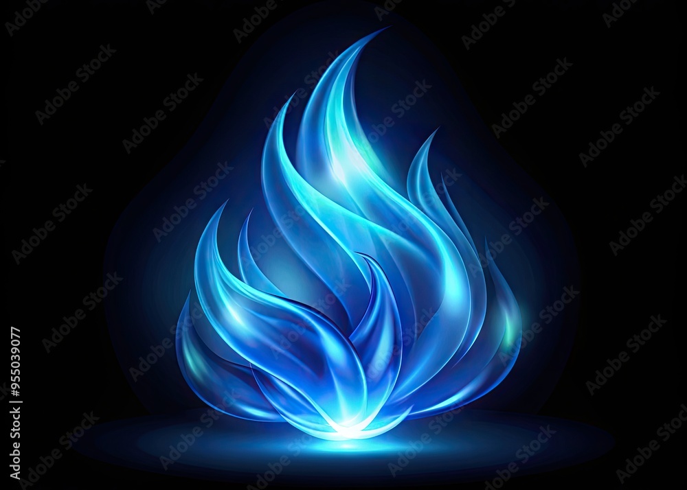 Abstract blue flame design element, stylized with sleek curves and ...