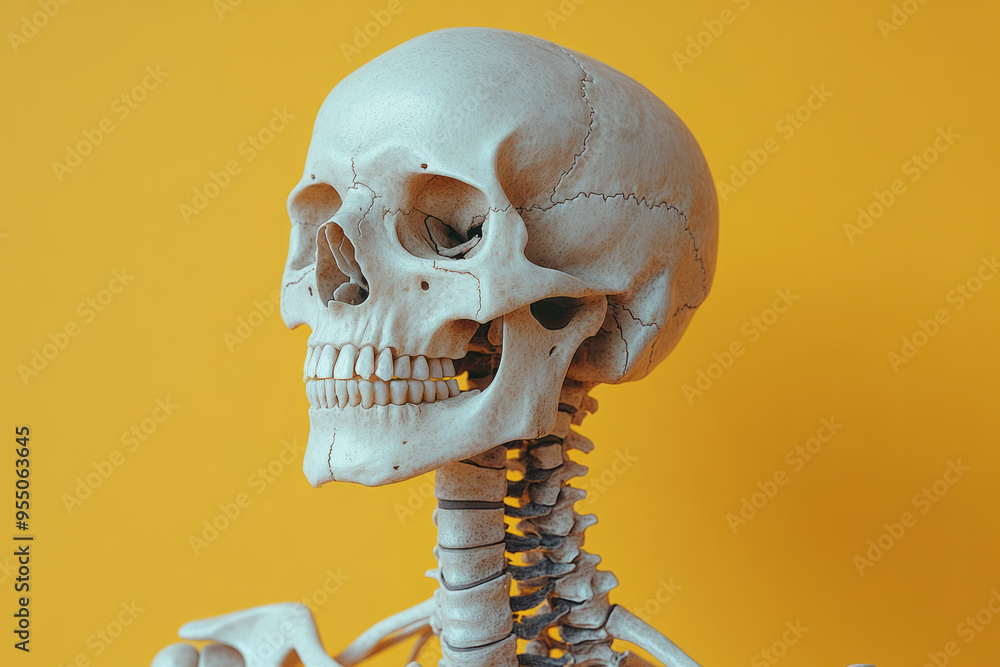 A front view of the human skeletal structure, showing all bones with ...