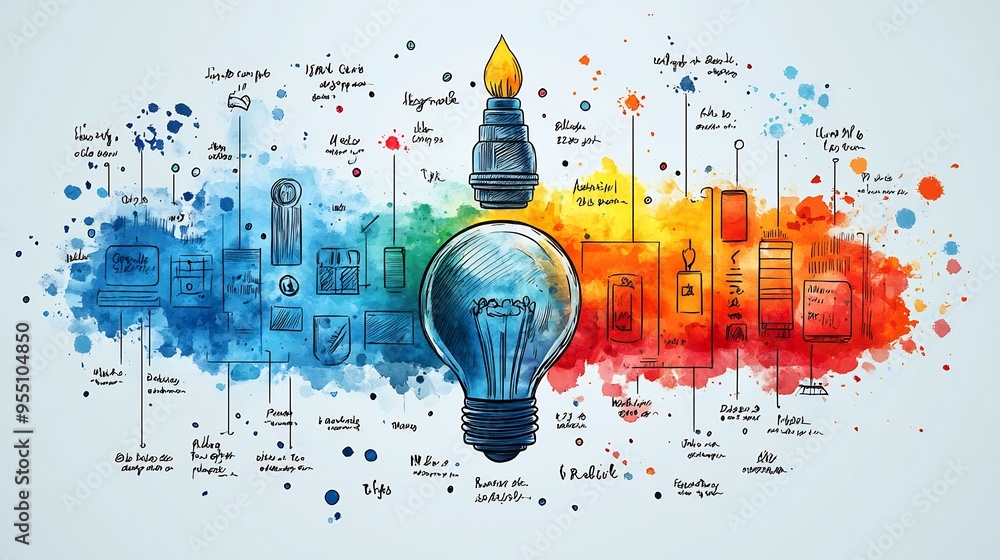 Illustrated mind map branding elements detailing logos color palettes ...