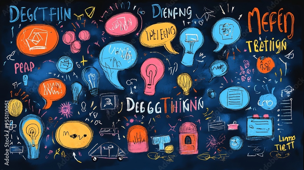 Illustrated mind map design thinking processes including empathy ...