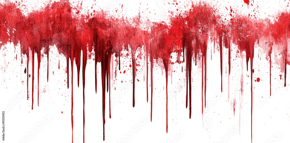 Red blood or paint flowing down on transparent background. Halloween ...