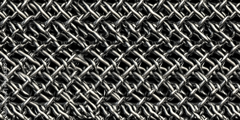 Seamless metal netting or wire mesh background surface pattern. Tileable realistic shiny steel ...