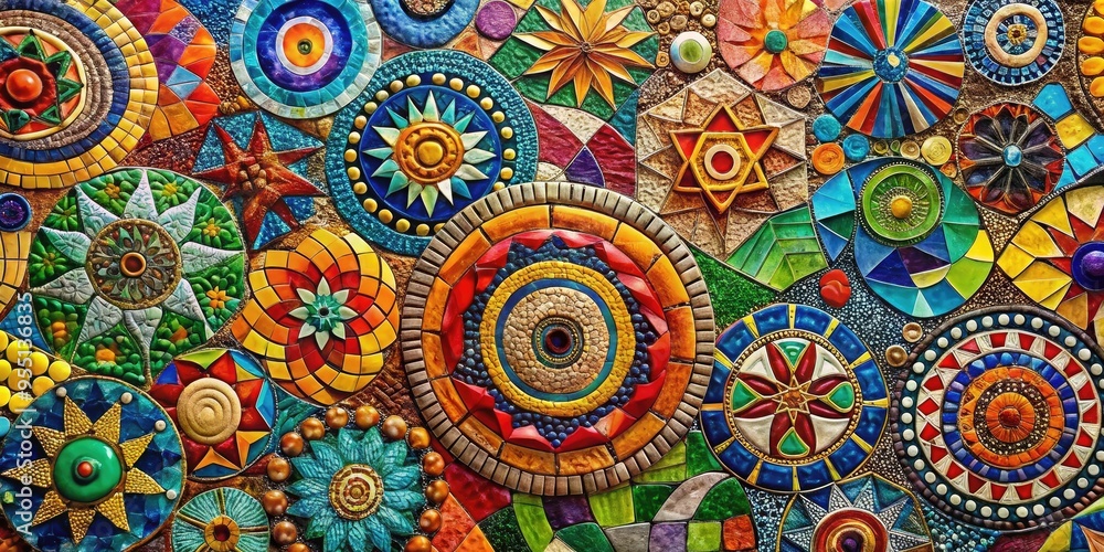 Vibrant abstract mosaic composed of diverse shapes, colors, and ...