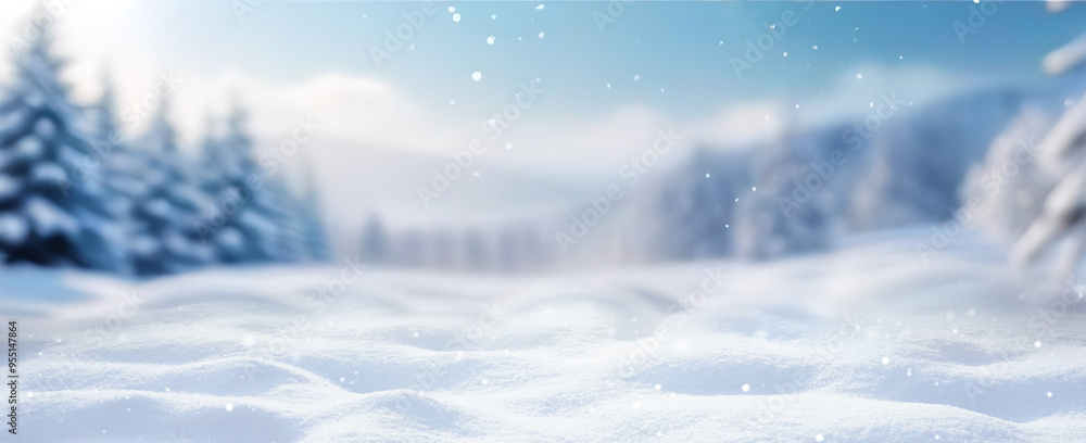 Beautiful winter background of snow and blurred forest in background ...