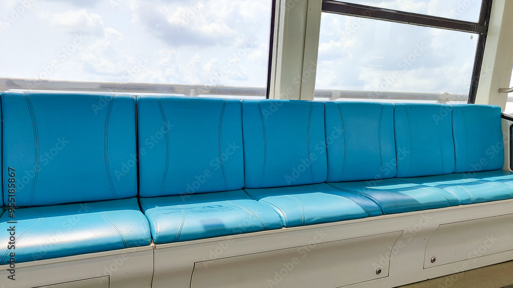 LRT train seats. LRT is Light Rail Transit. This is a light rapid ...