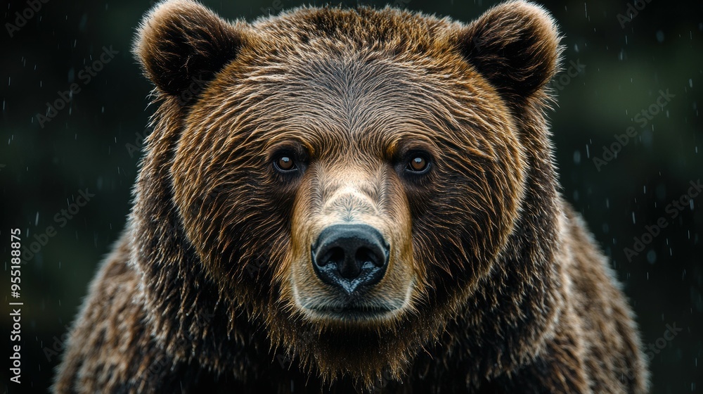 Powerful close-up of a fierce grizzly bear, its rugged features and ...