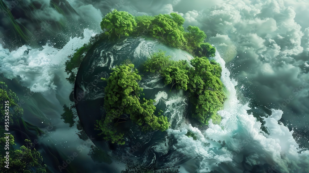 surreal digital artwork of earth transformed into a verdant ecosystem ...