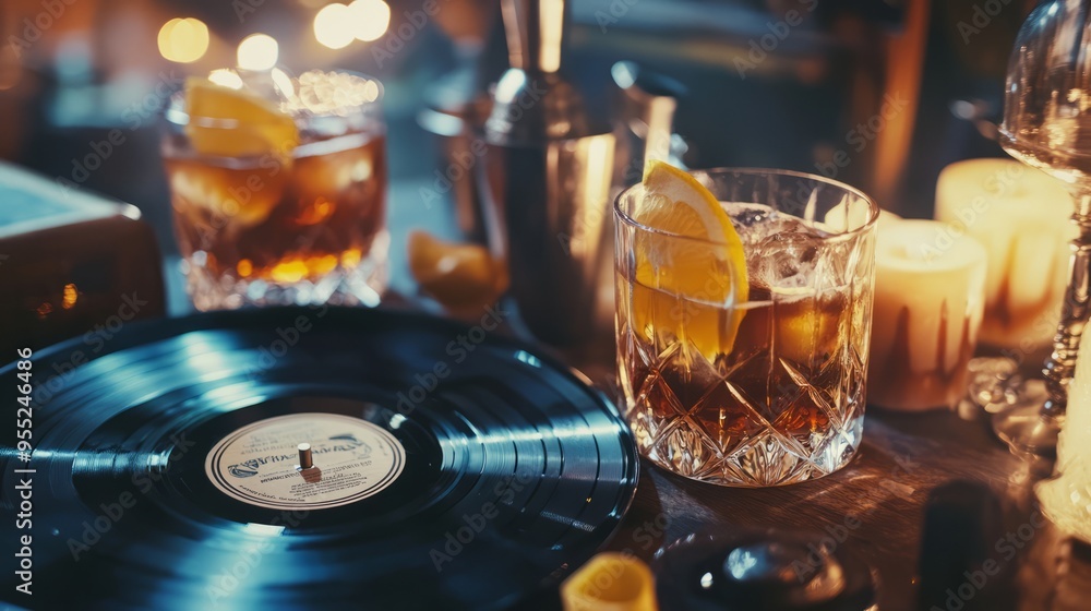 Vintage Cocktails & Jazz Records: A 1920s Speakeasy Flat Lay 2 Stock ...