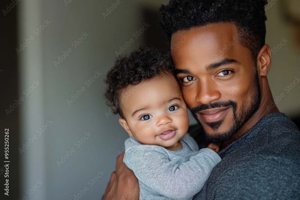Dad comforting baby is captured in a realistic photo of a father gently ...