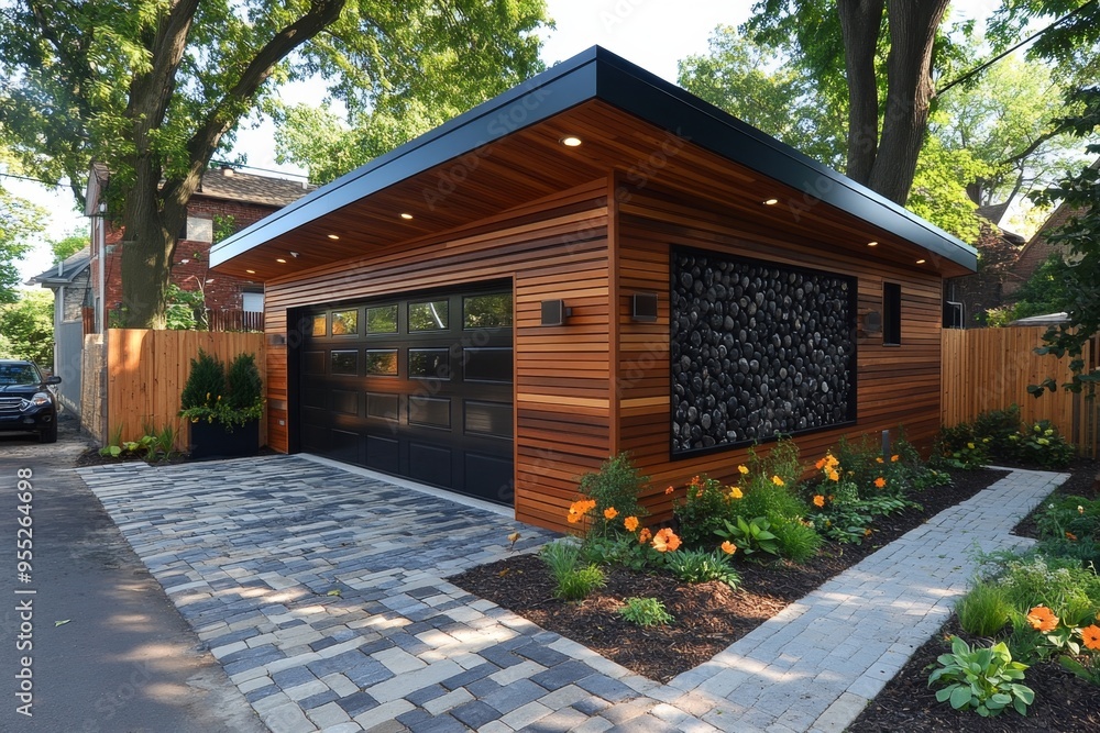 Sustainable garage design is highlighted in a realistic photo of a ...