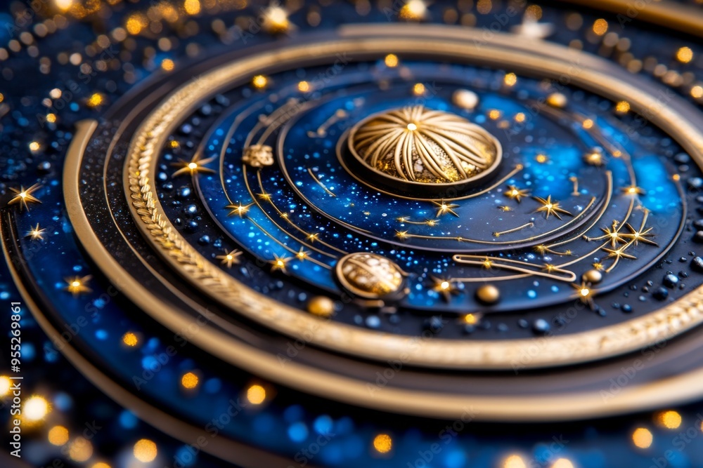 Zodiac signs in a cosmic tapestry, captured in an artwork where the ...