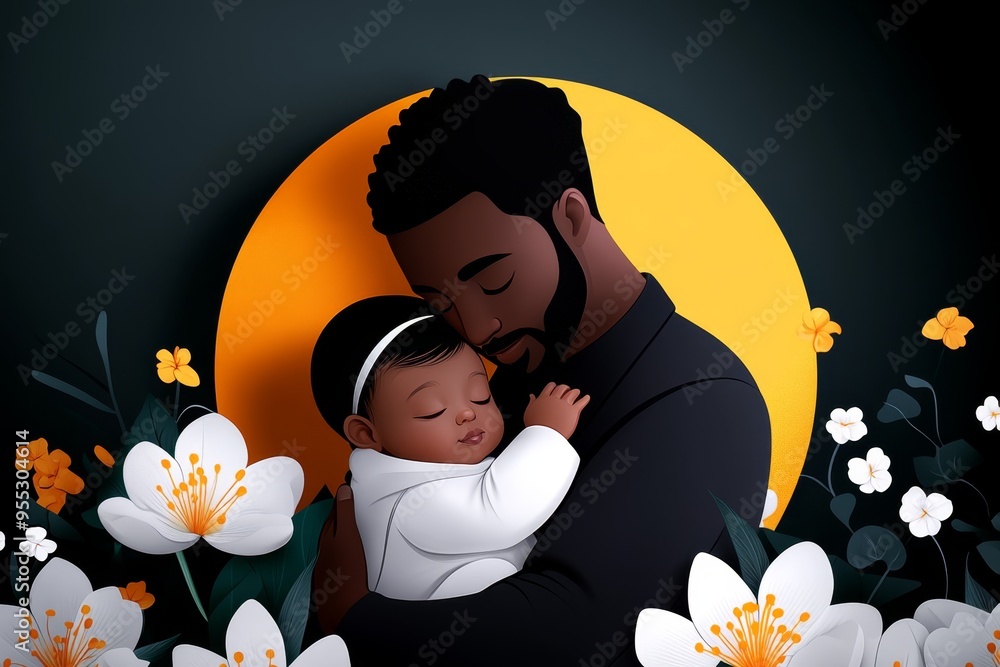 Dad teaching baby traditions is depicted in a detailed illustration of ...