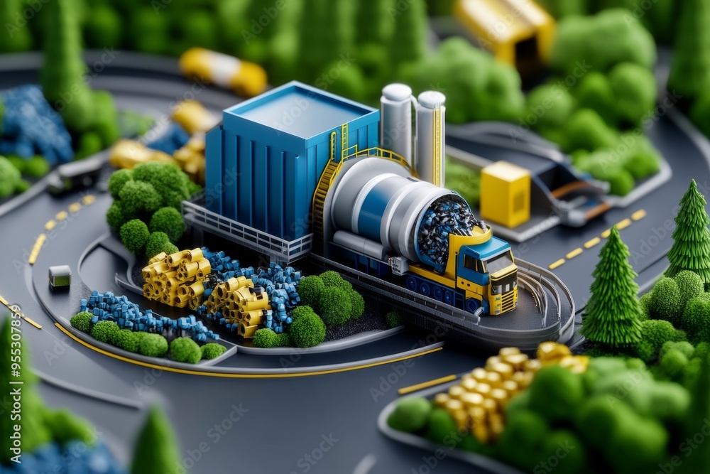 Garbage and resource management are depicted in a detailed illustration ...