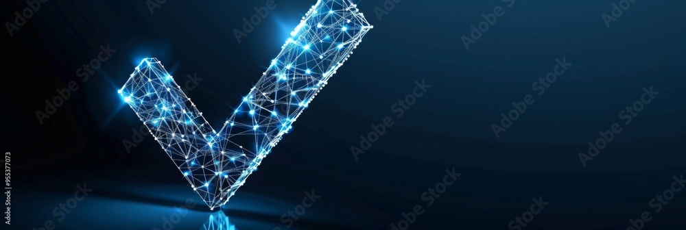 a digital check mark icon in low poly wireframe, task management and ...