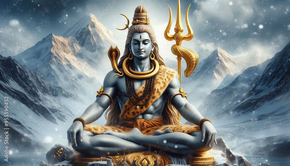 Hindu god Shiva or shiv meditating on Mount Kailash in the Himalayas ...