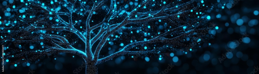 Family tree, digital holographic visualization, glowing ancestral lines ...