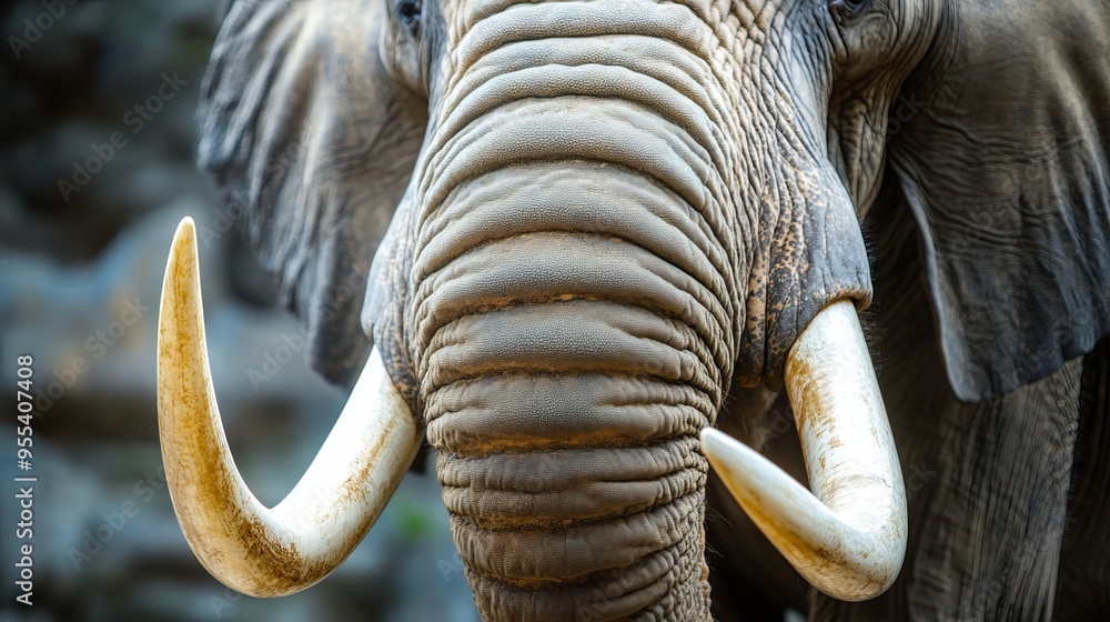 Foto de Stock Elephant tusks are enlarged front teeth that extend ...