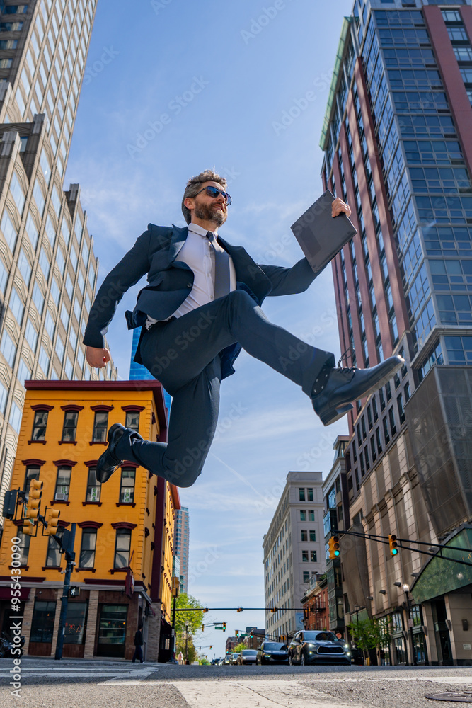Businessman jumping in the street. Next Jump and Steps. Business ...