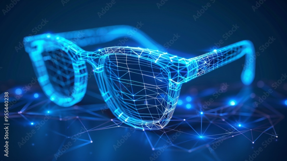 Digital 3D Eyeglasses in low poly wireframe, eye care and vision ...