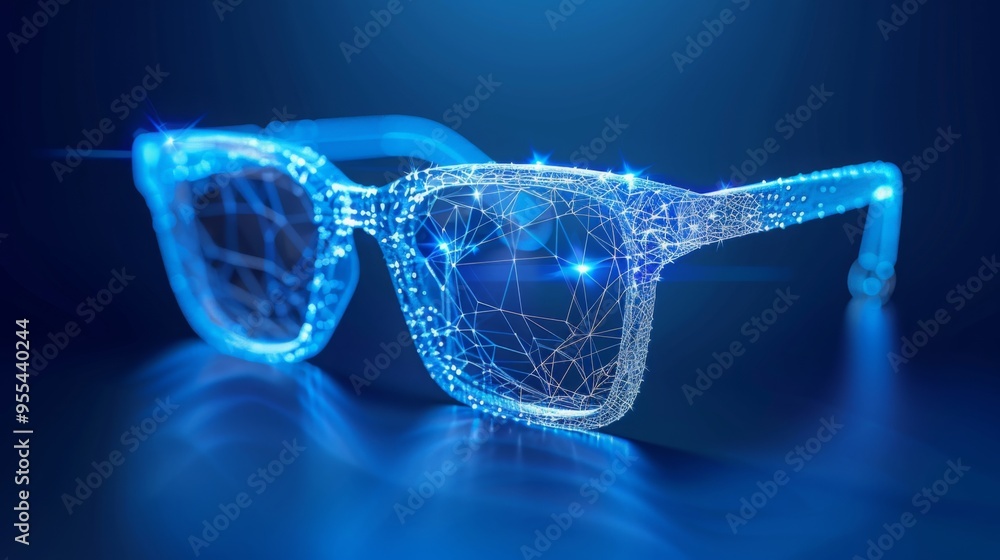 Digital 3D Eyeglasses in low poly wireframe, eye care and vision ...