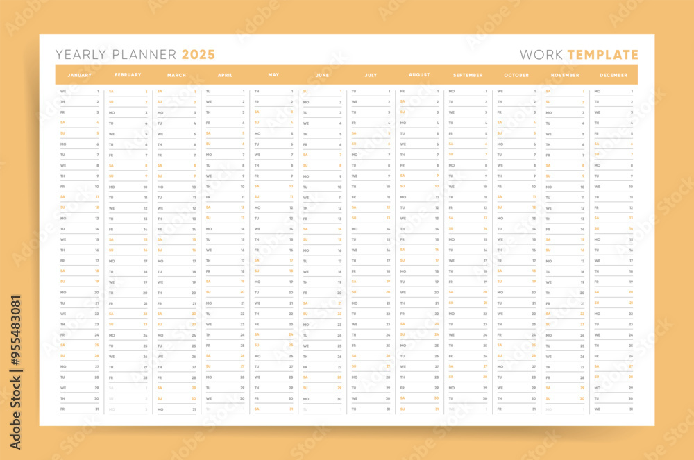 2025 Yearly Planner. Minimalist Work Template with Full Year Overview ...